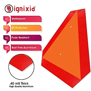 Ignixia Slow Moving Vehicle Sign,(Pack of 02) Rust free Aluminium 0.5mm Slow Moving Vehicle Triangle signs, 14”x 16” Inches Orange base with Reflective border, SMV Sign for Golf Cart, UTV, safety signs