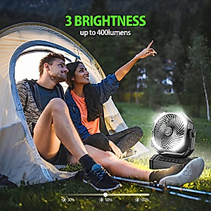 20000mAh Battery Operated Camping Fan, Rechargeable Outdoor Tent Fan with Light & Remote, 4 Speed Auto Oscillating, Runs Up to 60H, Portable Personal Fan for Tent RV Car Travel Hurricane Power Outage