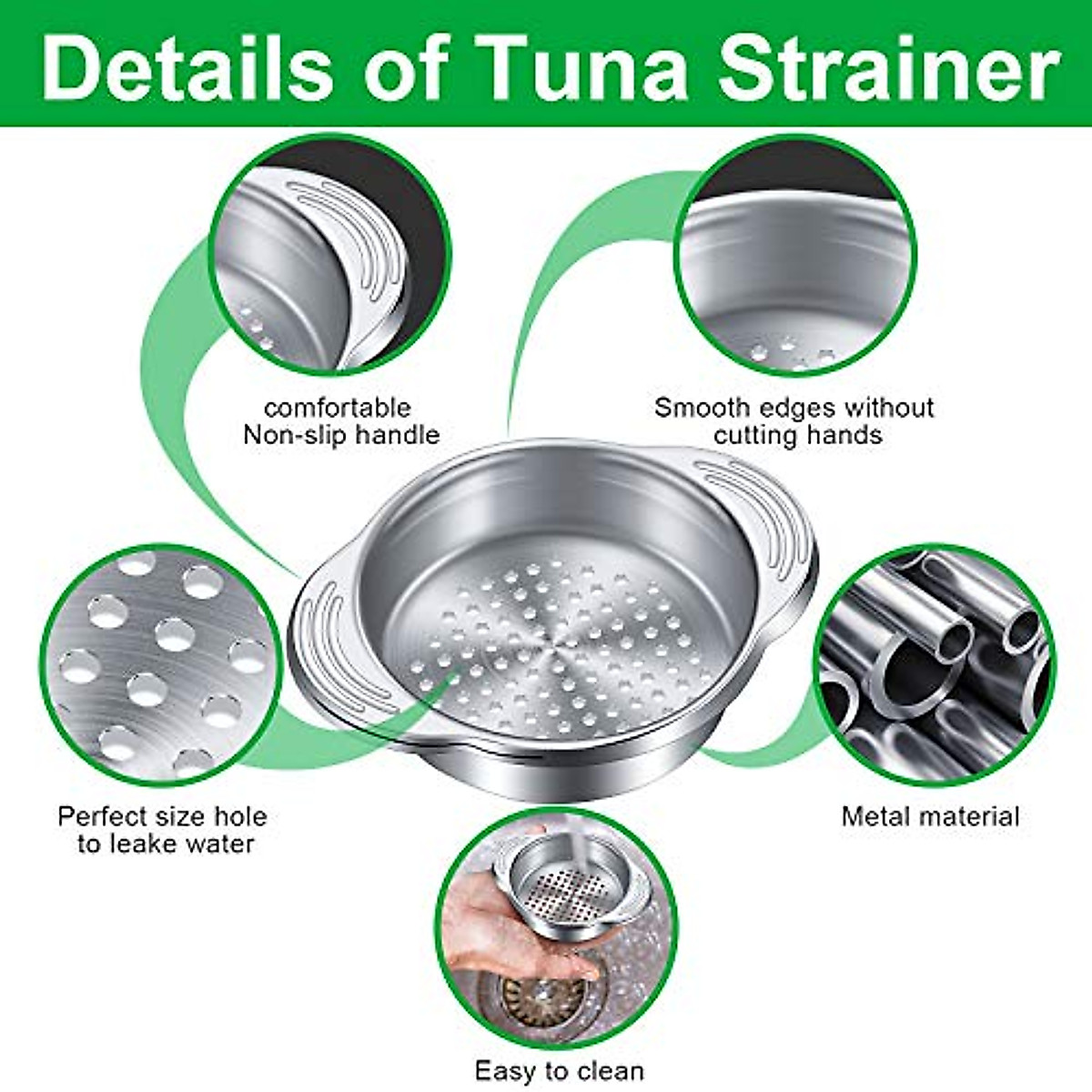 Tuna Can Strainer Stainless Steel Food Can Strainer Sieve Metal Tuna Press Lid Canning Colander Oil Drainer Tuna Can Filter for Beans Vegetables (2 Pieces)