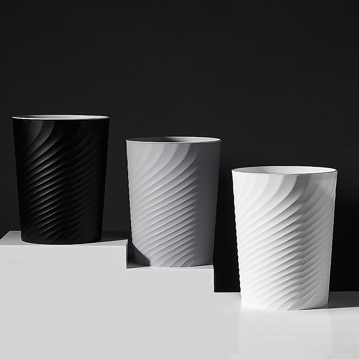 HOLTPHILI Small Bathroom Trash Can 1.8 Gallon Wastebasket Recycling Bin for Bedroom Office Kitchen (Black,2 Pack)