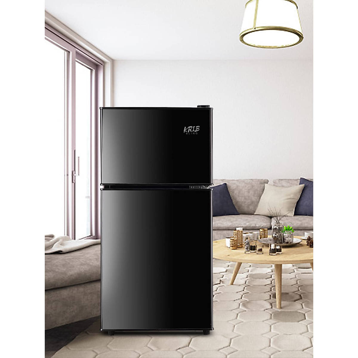 KRIB BLING 3.5 Cu.Ft Compact Refrigerator Mini Fridge with Freezer,7 Level Adjustable Thermostat Removable Shelves Small Refrigerator for Office Dorm Apartment Black