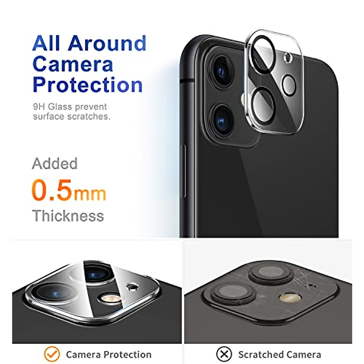CANSHN 3 Pack Screen Protector for iPhone 11 [6.1 inch] + 3 Pack Tempered Glass Camera Lens Protector with Easy Installation Frame, Anti-Scratch, Case Friendly, 9H Hardness, HD Clear Film [6 Pack]