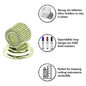 Pen Holders Rotable Self Adhesive Pen Holder Single Hole Pen Adjustable Spring Loop Clip Holder For Netbook Refrigerator Clipboard Office Accessories Supplies (Silver)