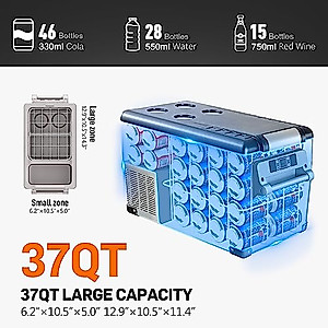 EUHOMY 12 Volt Car Refrigerator,38 Quart(35L) Car Fridge Electric Cooler APP Control,12V Refrigerator -4℉~68℉ with 12/24V DC & 110-240V AC, Portable Refrigerator for Camping, Travel, RV, Truck, Home