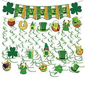 St Patricks Day Decorations 24 PCS, Shamrock LUCKY Banner Garlands Clover Hanging Swirls Irish Decor for Home Saint Patrick Party Supplies