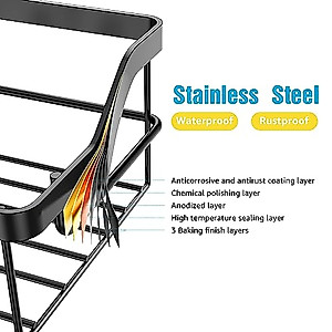 Cvtayn 5 Pack Shower Caddy, Strong Adhesive Shower Organizer No Drilling, Rustproof Bathroom Shower Shelves Large Capacity, Shower Shelf for Inside Shower Kitchen Storage, Black