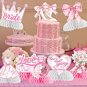She's Tying the Knot Bachelorette Party Decorations Pink Bow Honeycomb Centerpieces Floral Diamond Ring Love Is Sweet Table Decor for Girls Bachelorette Bridal Shower Engagement Wedding Party Supplies
