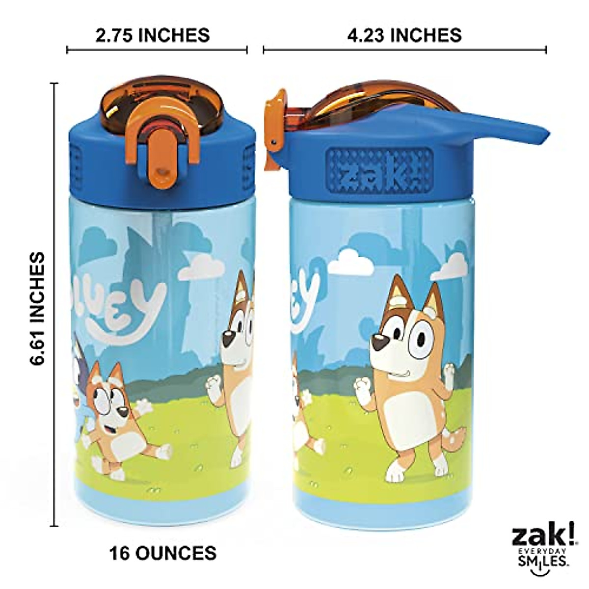 Zak Designs Bluey Kids Dinnerware Set Includes Plate, Bowl, Tumbler, Water Bottle, and Utensil Tableware, Made of Durable Material and Perfect for Kids (6 Piece Gift Set, Non-BPA)