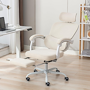 BOWTHY Ergonomic Office Chair with Footrest,Mesh Home Office Desk Chair with Adjustable Lumbar Support & Headrest,90-135 Comfy Reclining Chair,High Back Computer Executive Chair,360 Swivel Task Chair