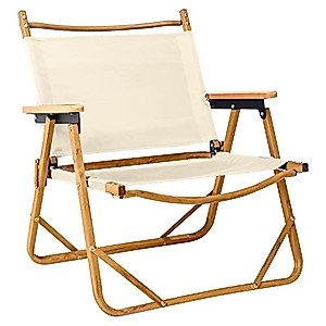 SESAISHEIR Lightweight Folding Patio & Lawn Camping Chair, Portable Outside Aluminum Metal Frame Travel Chair, Heavy Duty Beach Concert Outside Party Chairs with Handle Supports 220 Lbs (Khaki)