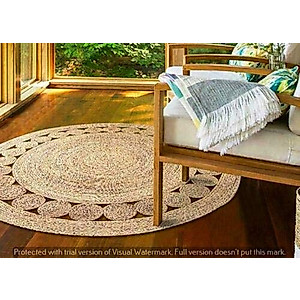 THE PIKKU INTERNATIONAL - Rug Round Jute Hand Woven Circle Design Area Rug Natural Beige Carpet (11 X 11 Feet)
