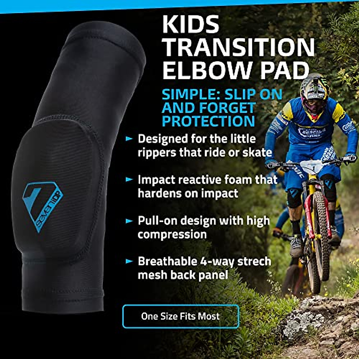 7 iDP Youth Transition Elbow Pads - Black & Blue (Small/Medium)