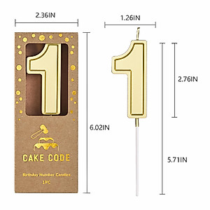 CAKE CODE 2.76 Inch Roma Gold 1 Number Birthday Candles, Gold Number Candles, Cake Number Candles, Party Celebration