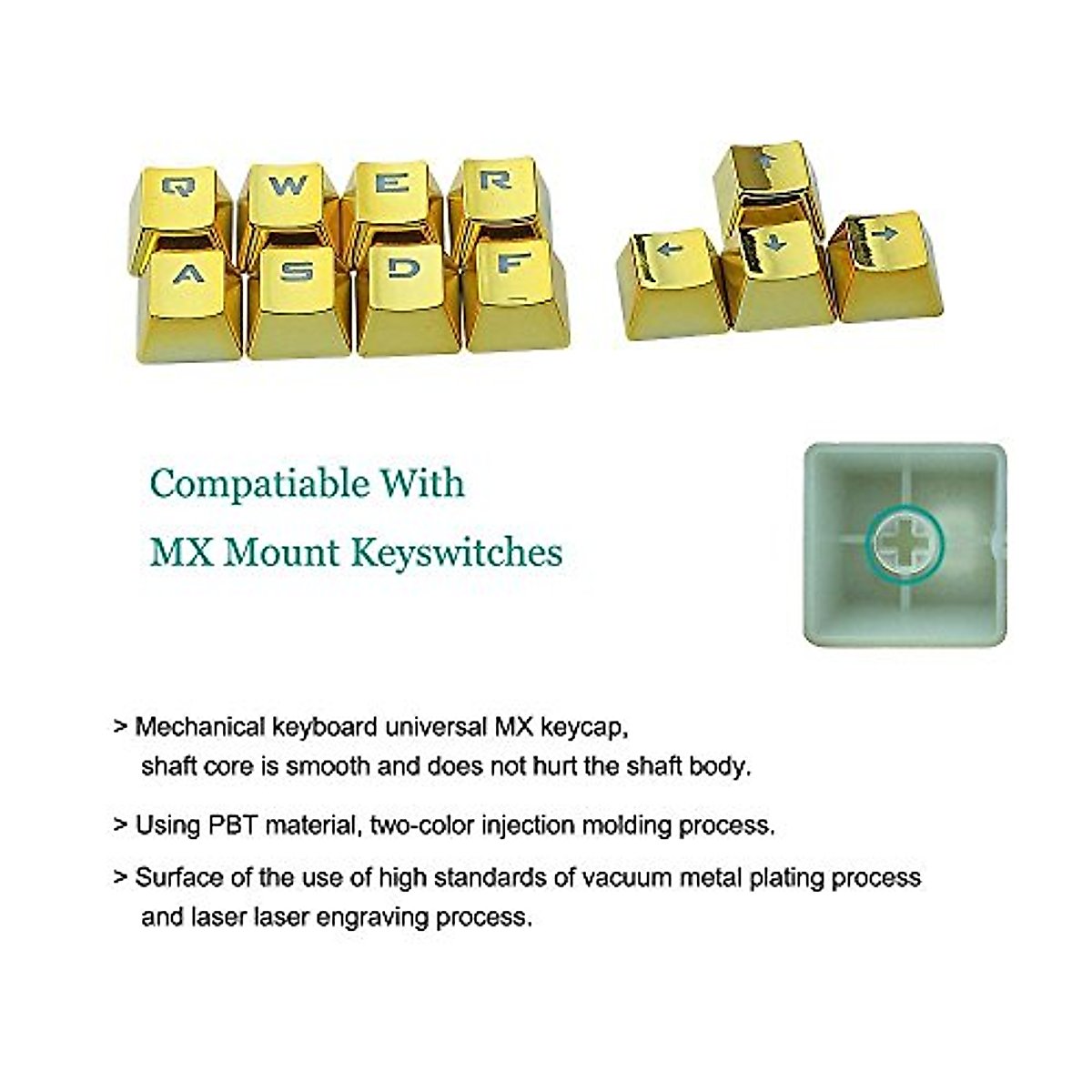 E-Element Keycaps Doubleshot 12Key caps with White infill Translucidus Keycap Puller Backlit Key caps for Mechanical Gaming Keyboards Gold Color