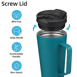Konokyo Insulated Tumbler with Handle and Straw, 18 OZ Travel Coffee Mug Stainless Steel Cup Metal Water Bottle,Blue