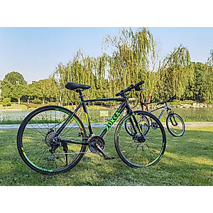 MEGHNA Road Bike 700C Wheels 3 x 8/24 Speed Dual Disc Brake Road Bike Flat Handlebar Hybrid Bike Commuter Bike for Women Men Junior Senior