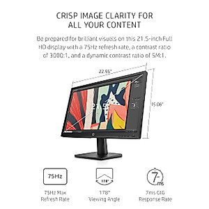 HP V222vb FHD Monitor, 1080p VA Display, 75Hz Refresh Rate, 21.5-inch Computer Screen, TÜV Certified Low Blue Light Mode, Ergonomic Tilt, 3000:1 Contrast Ratio, HDMI & VGA Ports, VESA Mounting (2021)