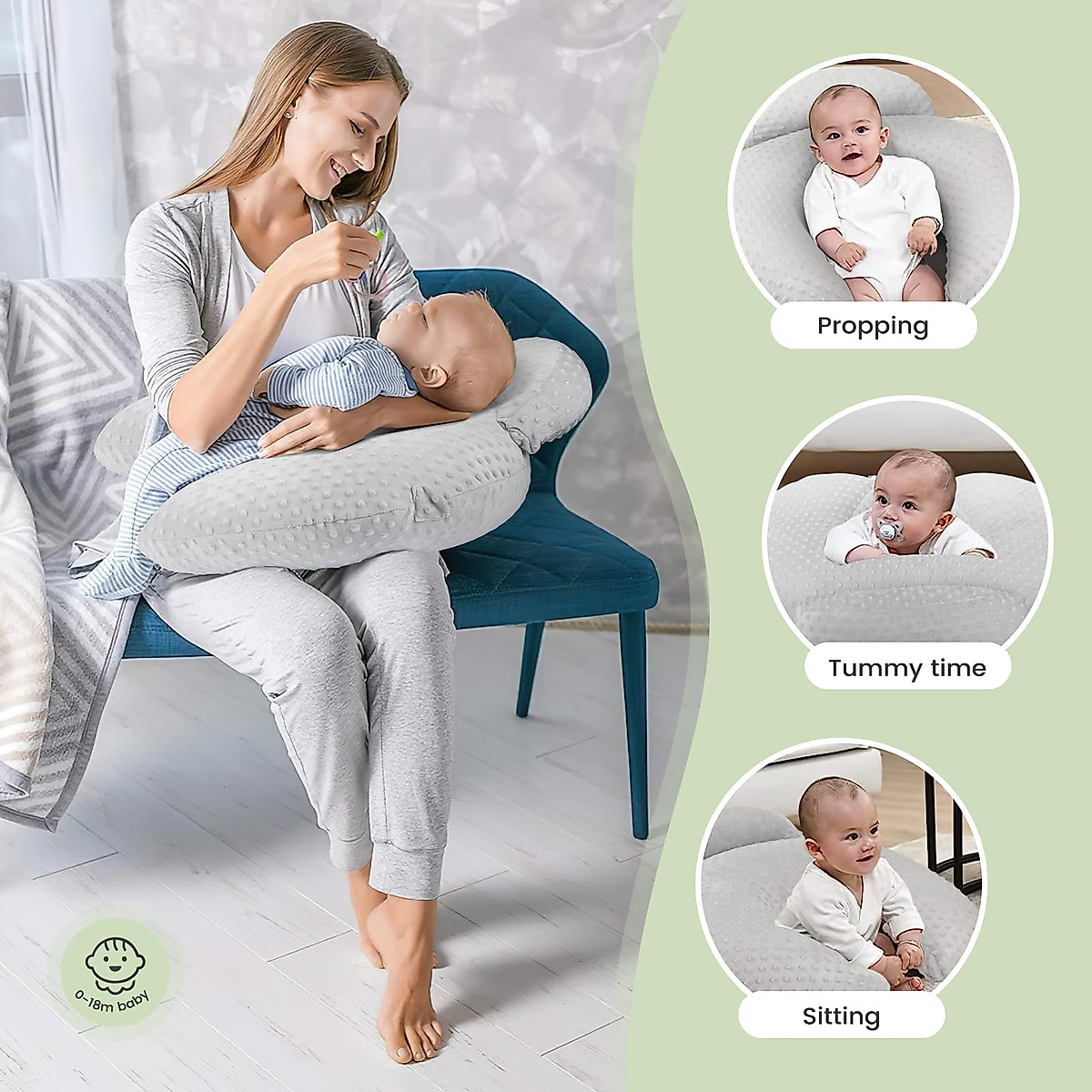 YCDTMY Nursing Pillow for Breastfeeding, Ergonomic Breastfeeding Pillows for Baby, Nursing Pillow with Adjustable Waist Strap and Removable Soft Minky Cover, Breastfeeding Essentials, Grey