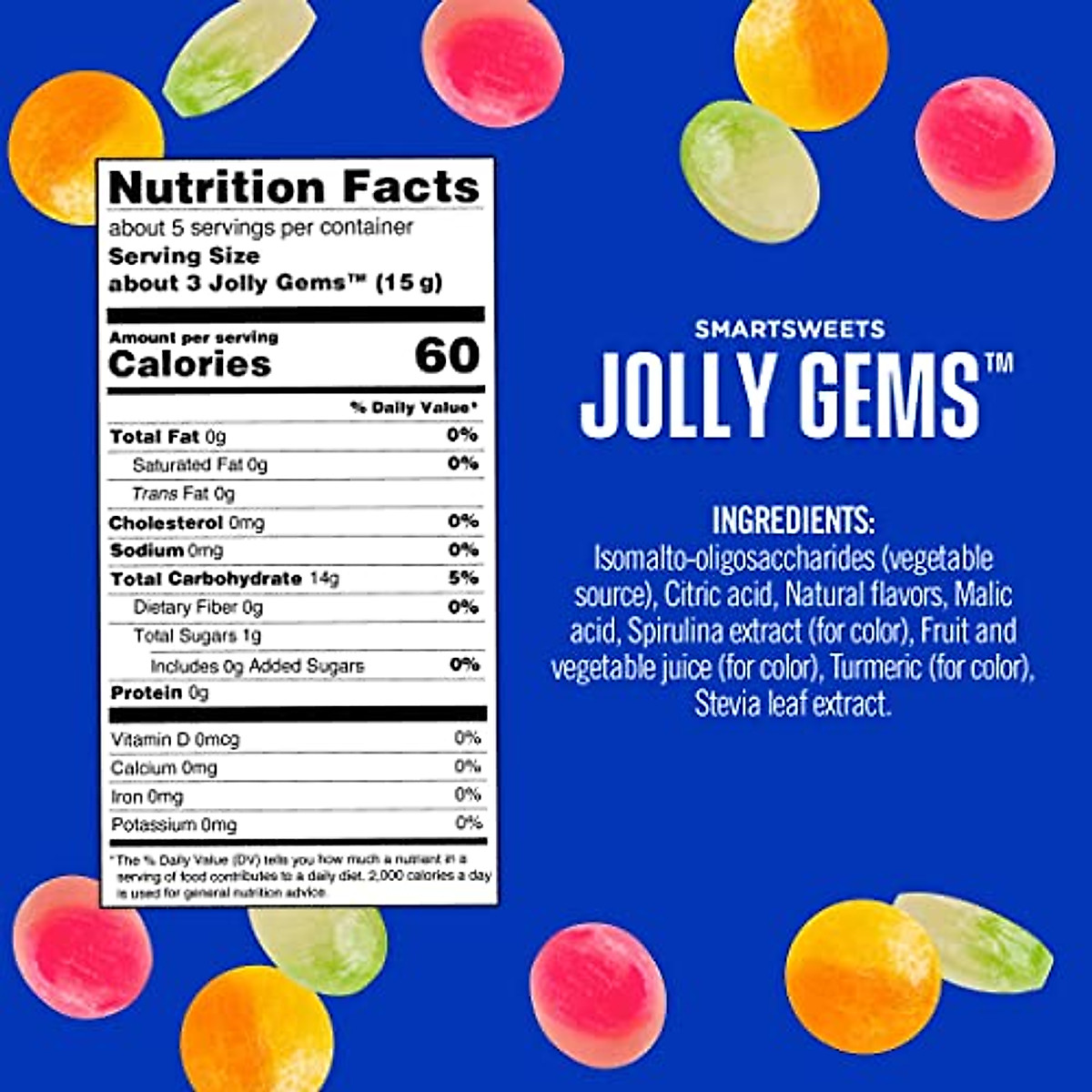SmartSweets Jolly Gems Easter Candy, 2.5oz, Green Apple, Peach, & Pink Lemonade Flavors, Hard Candy With Low Sugar, Low Calorie, Free From Sugar Alcohols, No Artificial Colors Or Sweeteners