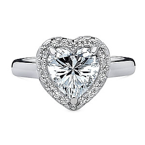 BERRICLE Sterling Silver Halo Wedding Engagement Rings Cubic Zirconia CZ Heart Cocktail Promise Ring for Women, Rhodium Plated Size 7