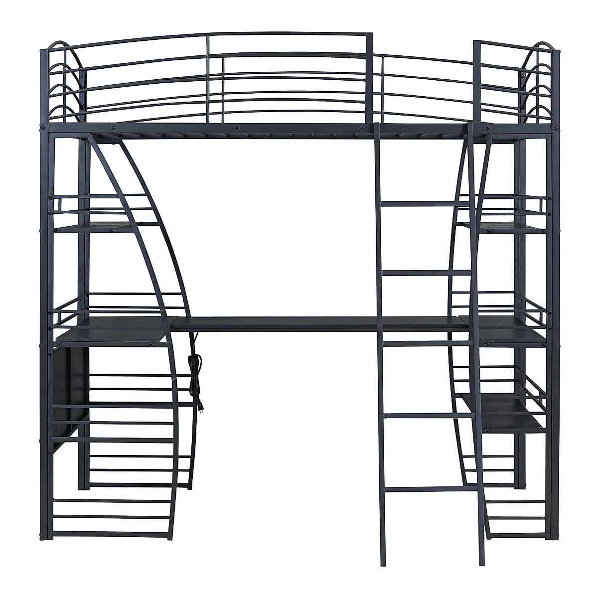 Harper & Bright Designs Metal Twin Size Loft Bed with L-Shaped Desk and Storage Shelves, Twin Loft Bed with USB Ports and Wireless Charging, High Junior Loft Bed Frame for Kids Boys Girls,Black