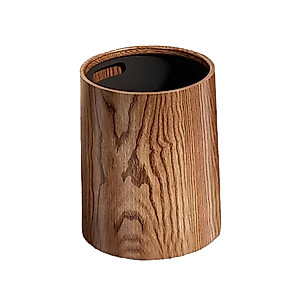 Generic Wood Grain Trash Can Durable Modern Waste Bin for Powder Room Office Laundry (15L)