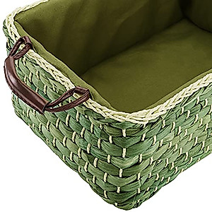 Peohud Set of 3 Woven Storage Baskets, Maize Straw Organizer Bins with Handle, Handwoven Basket Set for Organizing Bedroom, Living room, Laundry Room, Kitchen or Office, Green