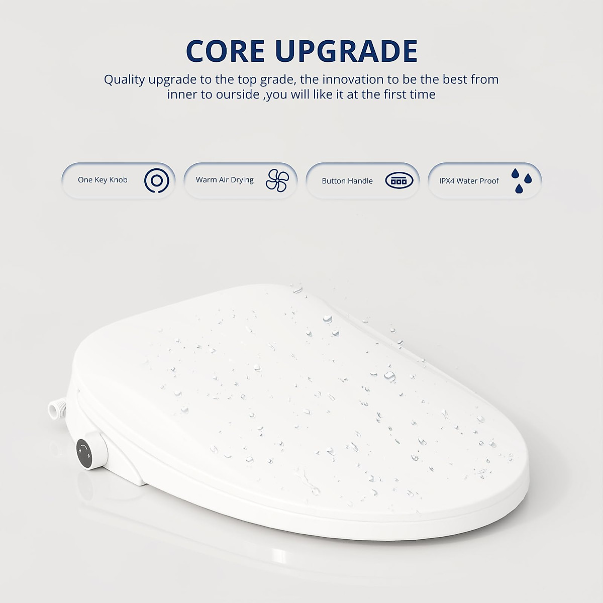 Smart Bidet Toilet Seat with Heated Water, Adjustable Washing, Air Dryer, Warm Seat, Nightlight, Self-washing, Knob Control