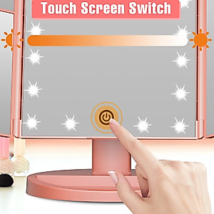 FASCINATE Lighted Makeup Mirror, Feature 21 Bright LED Lights, Dimmable Brightness, One Touch Power Switch, Multiple Magnifying Option (3x/2x/1x) Trifold LED Vanity Mirror, 180 Degrees