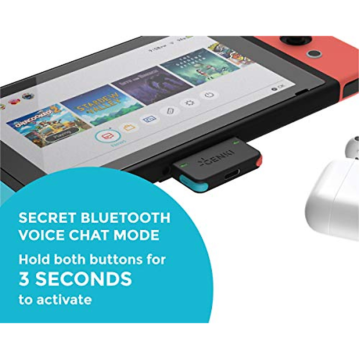 GENKI Audio Bluetooth 5.0 Adapter for Nintendo Switch/Switch Lite/PS4/PS5/PSVR2 - Compatible with All BT Headphones & Airpods, Low Latency with aptX Technology (Neon)