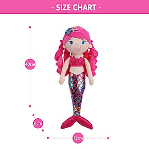 June Garden 15.5" Sparkly Mermaid Larissa - Soft Mermaid Plush Stuffed Doll Gift for Toddler Girls