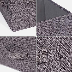 Set of 3 Closet Organizer Bins with Handle, Linen Fabric Foldable Storage Baskets Cloth Box Containers for Shelves Nursery Home Office Kids Toys Baby Clothes Clothing Large