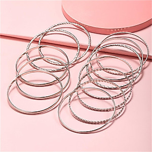 Bohemian Indian Chunky Stackable Textured Bangle Bracelet Set Multilayer Boho Cable Rhinestone Bead Bracelet for Women Teen Girl Friend Vintage African Wedding Jewelry Birthday Gift-B silver-1