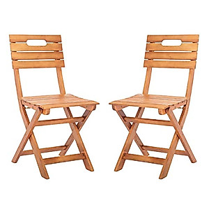 Safavieh PAT7057A-SET2 Outdoor Collection Blison Natural Brown Folding (Set of 2) Patio Chair
