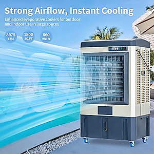 KEGIAN 8979CFM Evaporative Air Coolers, Swamp Cooler with Continuous Auto Fill, 120° Oscillating, 3-Speed Mode, Air Cooler, Portable Cooler Fan for Indooor Outdoor Patio Garage Commercial Use 58''