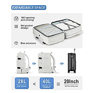 Large Travel Backpack for Women,Carry On Backpack,Expandable Airline Airplane Approved Weekender Backpack,Hiking Backpack,Laptop Backpack with USB Charging Port,Waterproof 40L Backpack Bag, White