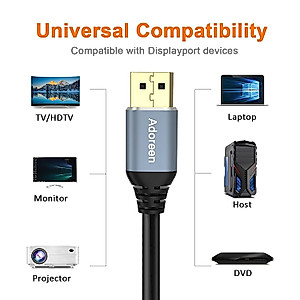 Adoreen 4K DisplayPort Cable 50 feet, DP to DP 1.2 Cord(from 1.5 to 50ft) 4K@60Hz 2K 1440p,1080p Full HD Display Port for 3D PC TV Gaming Monitor with 5 Ties(15.2m)-NOT HDMI