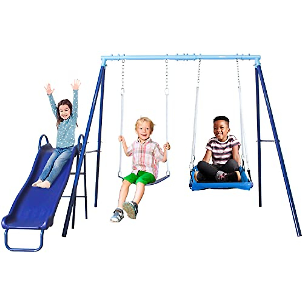500lbs Swing Sets for Backyard with Slide, Platform Swing 43 inch, Belt Swing, Heavy Duty Metal Swing Stand for Playground and Backyard