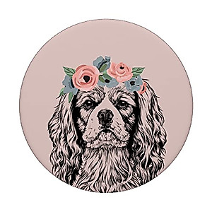 Cavalier King Charles Spaniel with Floral Headband Dog Mom PopSockets Swappable PopGrip