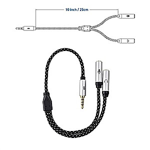 Cable Matters 2-Pack 3.5mm Male to Dual Female Headphone Mic Splitter Cable (3.5mm Headset Splitter) - 0.2m / 10 Inches