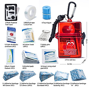 DEFTGET Waterproof First Aid Kit Travel essentials small Emergency Survival Kits mini Durable Lightweight for Minor Injuries Camping Hiking Backpacking, Birthday Gift for Best Friend Sister (Dark-red)