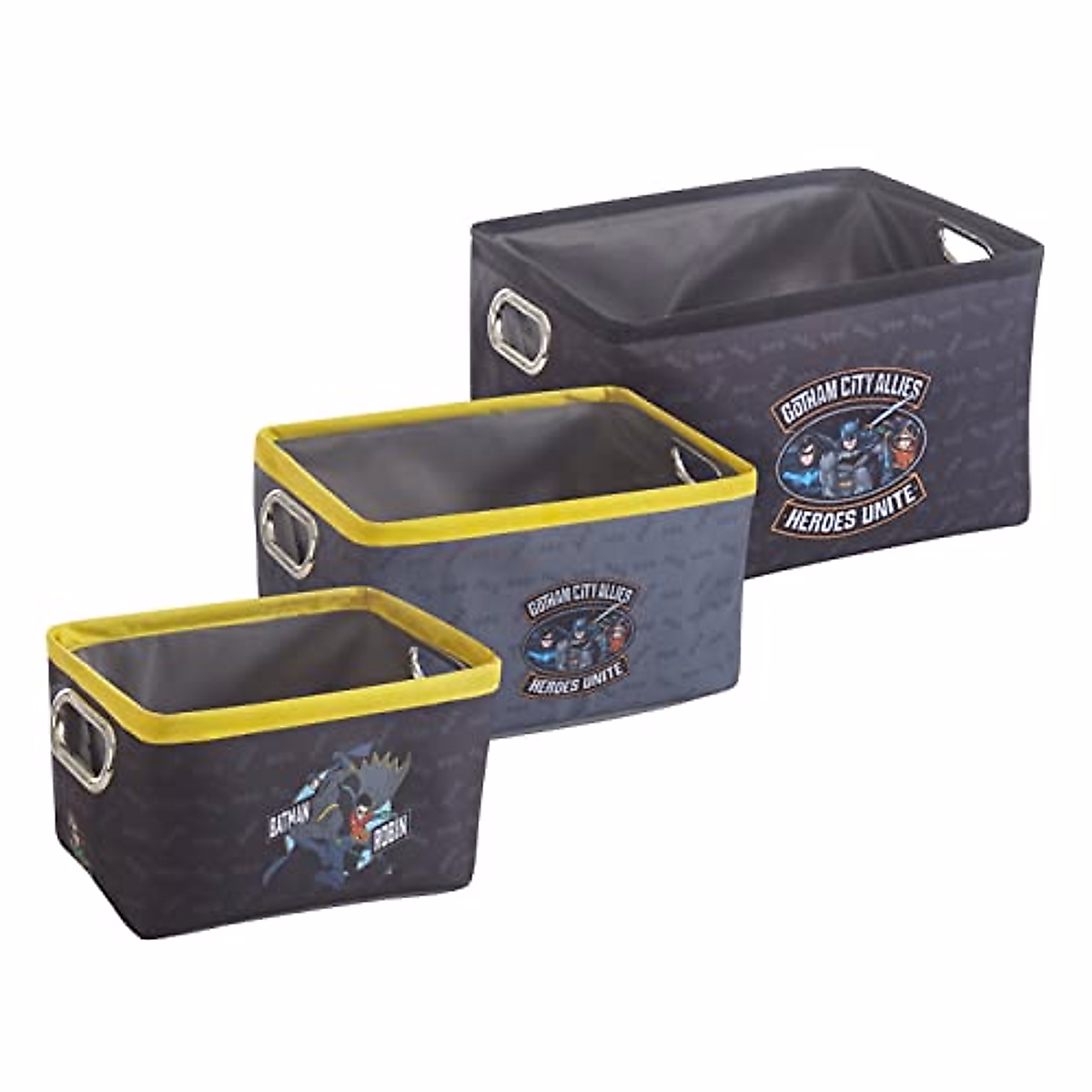 Idea Nuova Batman 3 Piece Nestable Rectangular Storage Bins with Grommet Handles for Organizing Toys, Games, Clothes in Nursery, Playroom, Bedroom, Bathroom