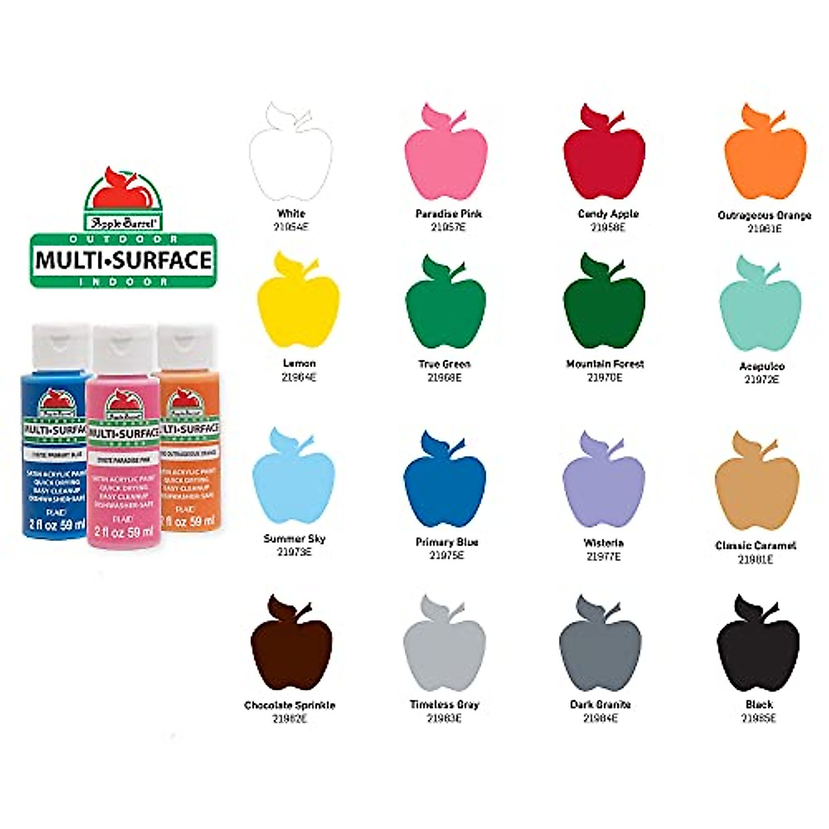 Apple Barrel Multi-Surface Paint Set, 16 Piece (2-Ounce), Colors