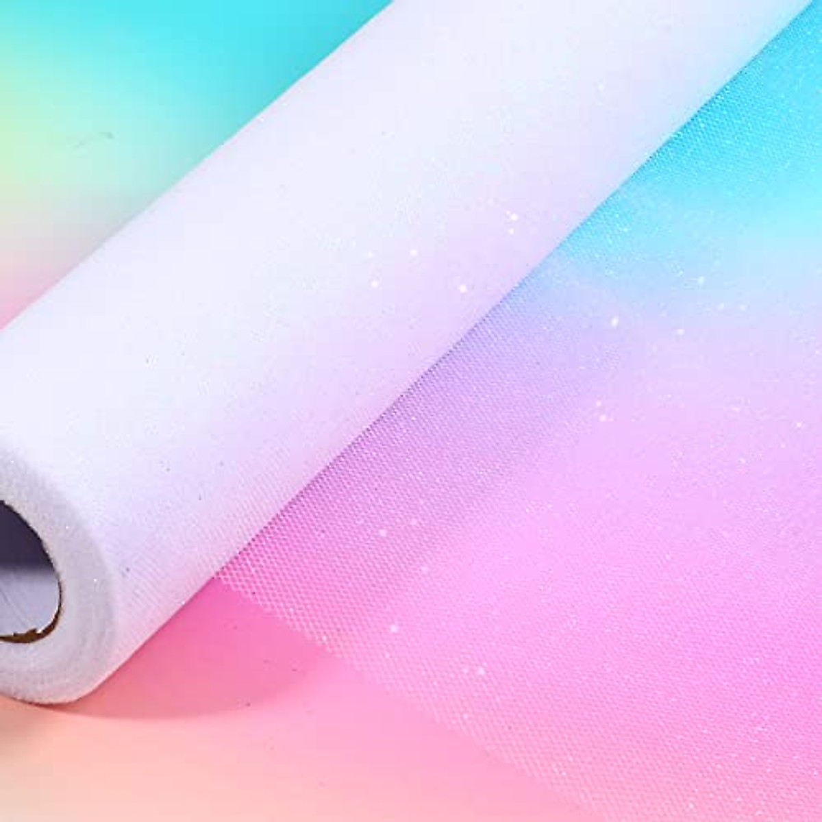 ICOSHOW Sparkling Tulle Rolls, 15” by 30 Yards (90FT) Glitter Tulle Spool Ribbon Fabric for Wedding Birthday Bridal Shower Tutu Skirt Party Gift Wrapping (White)