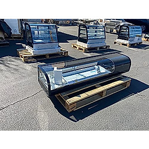 Refrigerated Sushi Display Cooler Case Countertop Black Color-53" Commercial Refrigerator NSF Restaurant Curved Glass Sashimi Roll Showcase 52 Liter Japanese Style 5 pan Deli Display Case -RTS52B