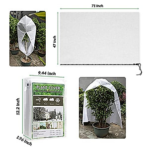 AJumpoo Plant Covers Freeze Protection, Winter Cold Weather Frost Blankets Shrub Jacket with Drawstring Reusable Frost Cloth for Outdoor Plants Fruit Tree Potted -2 Pack