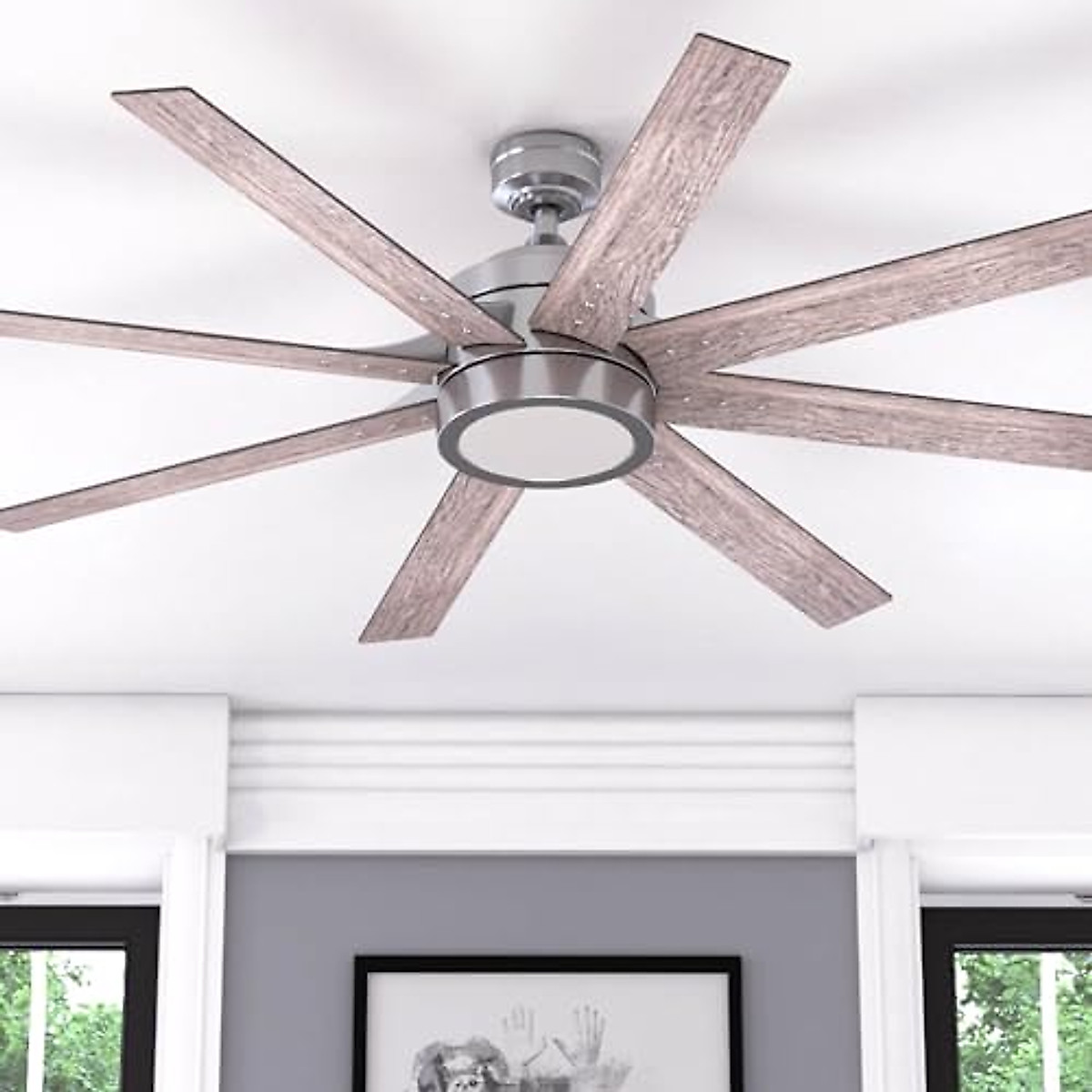 Honeywell Ceiling Fans Xerxes Modern 62 Inch Ceiling Fan with Light, Remote Control Fan, LED Indoor Fan with 8 Blades, French Oak and Gray Oak Blade Finish Options, Brushed Nickel (50608-01)