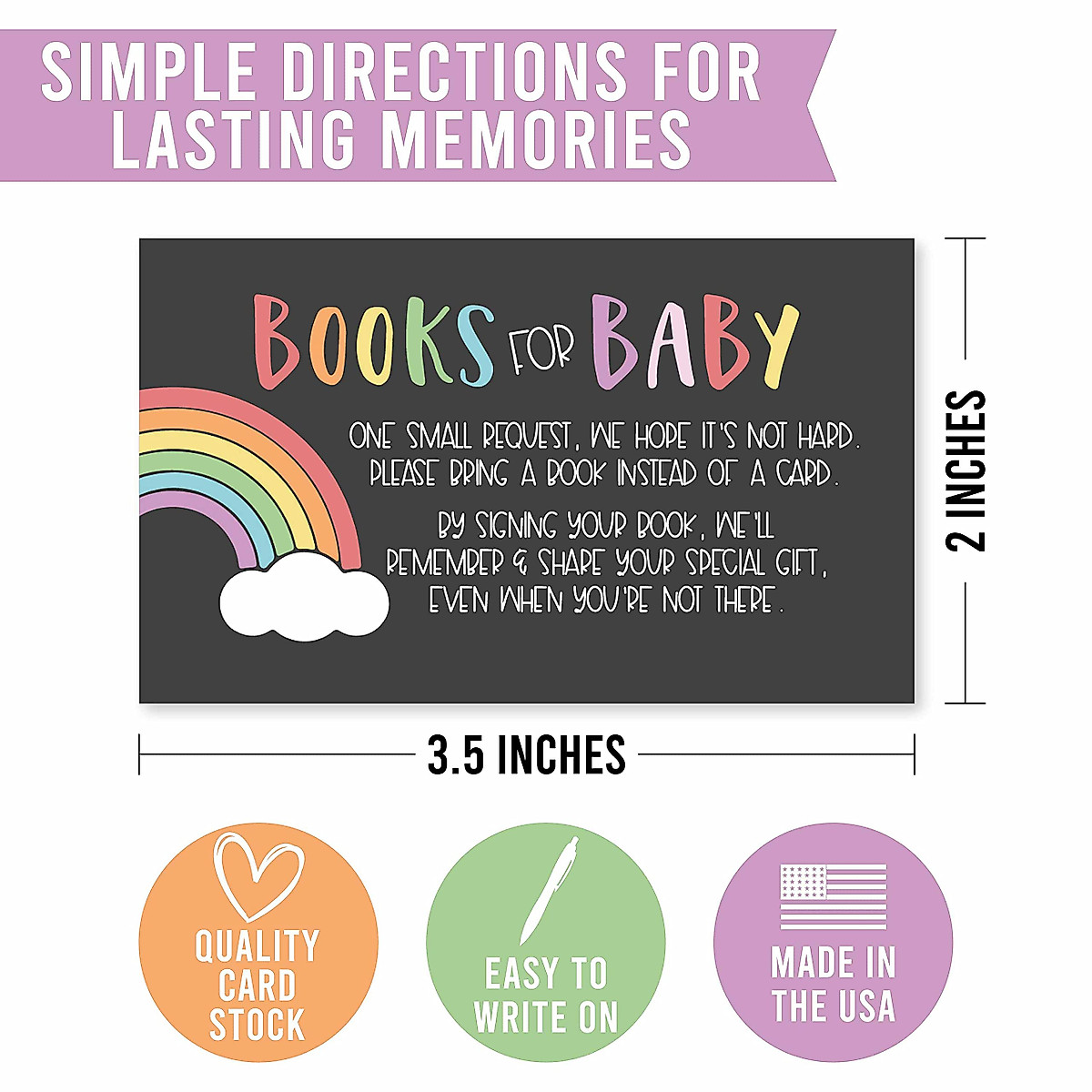 25 Books For Baby Shower Request Cards - Rainbow Baby Shower Invitation Inserts, Book Request Baby Shower Guest Book Alternative, Bring A Book Instead Of A Card, Baby Shower Book Request