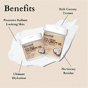 NATURE WELL Extra Virgin Coconut Oil Moisturizing Cream for Face & Body, Restores Skin's Moisture Barrier, Provides Intense Hydration For Dry Skin, Fast-Absorbing, Non Greasy, 2 Pack - 10 Oz Each