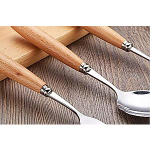 MBB 12 Pieces Stainless Steel Cutlery Set Short Wood Handle Flatware Set Knife Fork Spoon Service for 4